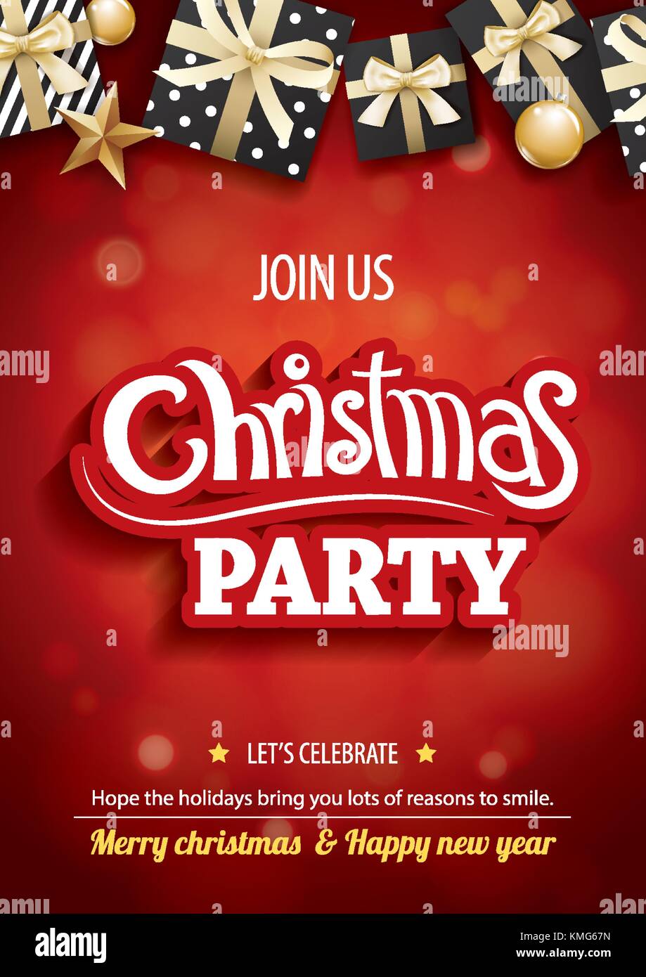 Merry Christmas party e confezione regalo per brochure flyer design su ...