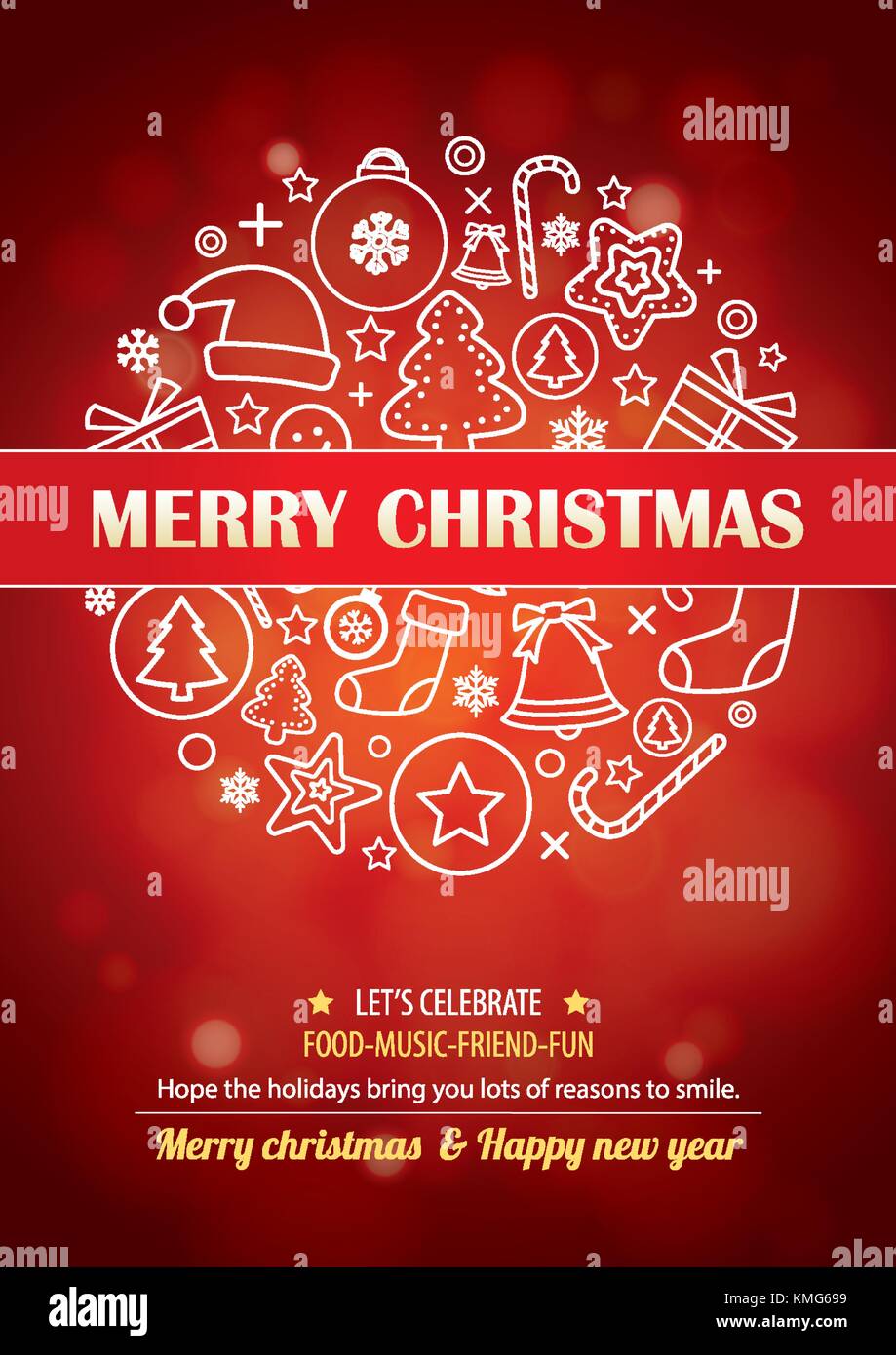 Merry Christmas party per il flyer design brochure su sfondo rosso ...