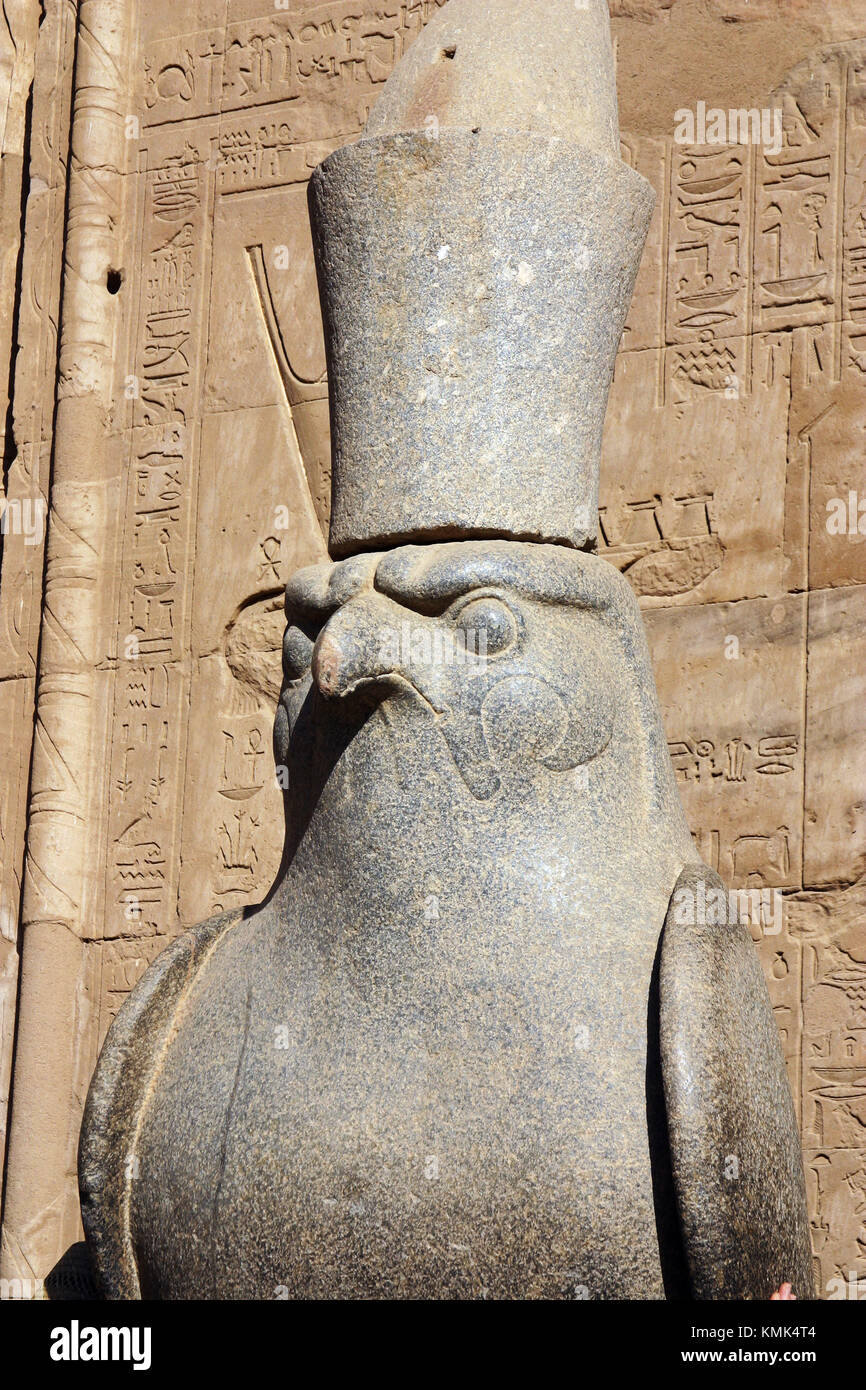 Statua di dio horus come falco in tempio di edfu immagini e fotografie ...