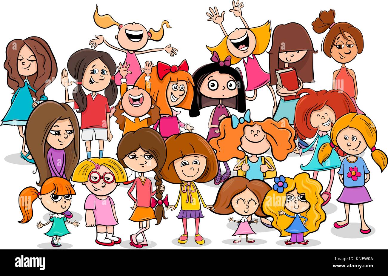 Cartoon illustrazione della scuola elementare i bambini di età ragazza ...