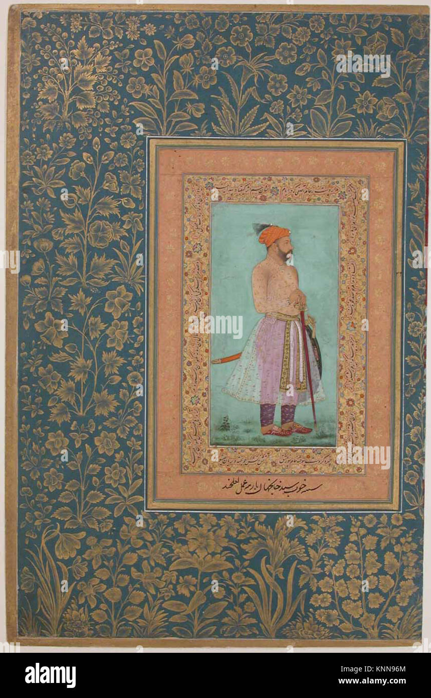 Ritratto di Sayyid Abu'l Muzaffar Khan, Khan Jahan Barha , Folio da Shah Jahan Album incontrato ...