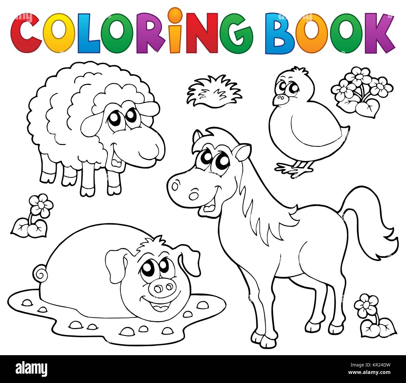 Libro da colorare con gli animali della fattoria 4 Foto stock - Alamy