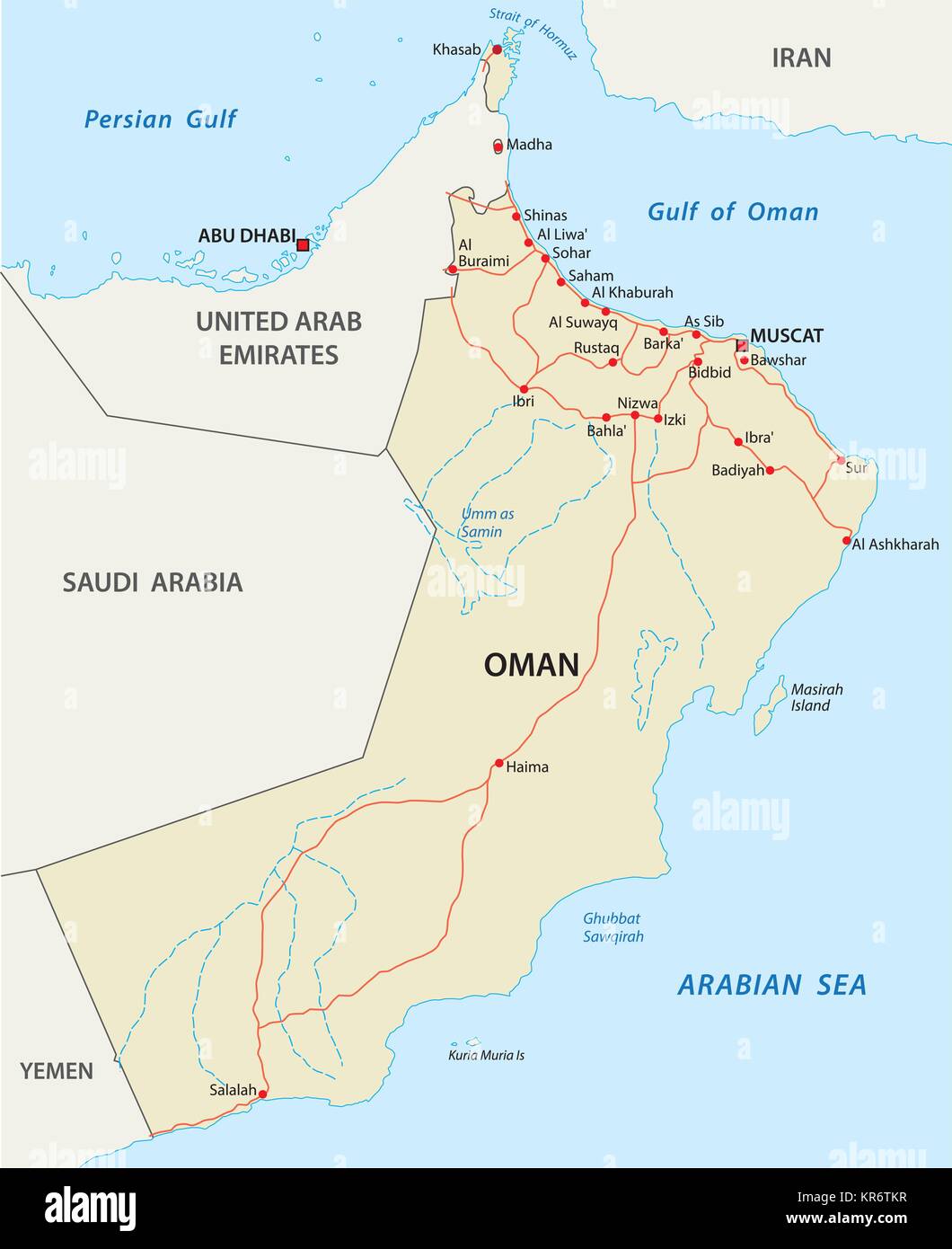 Oman road mappa vettoriale Immagine e Vettoriale - Alamy