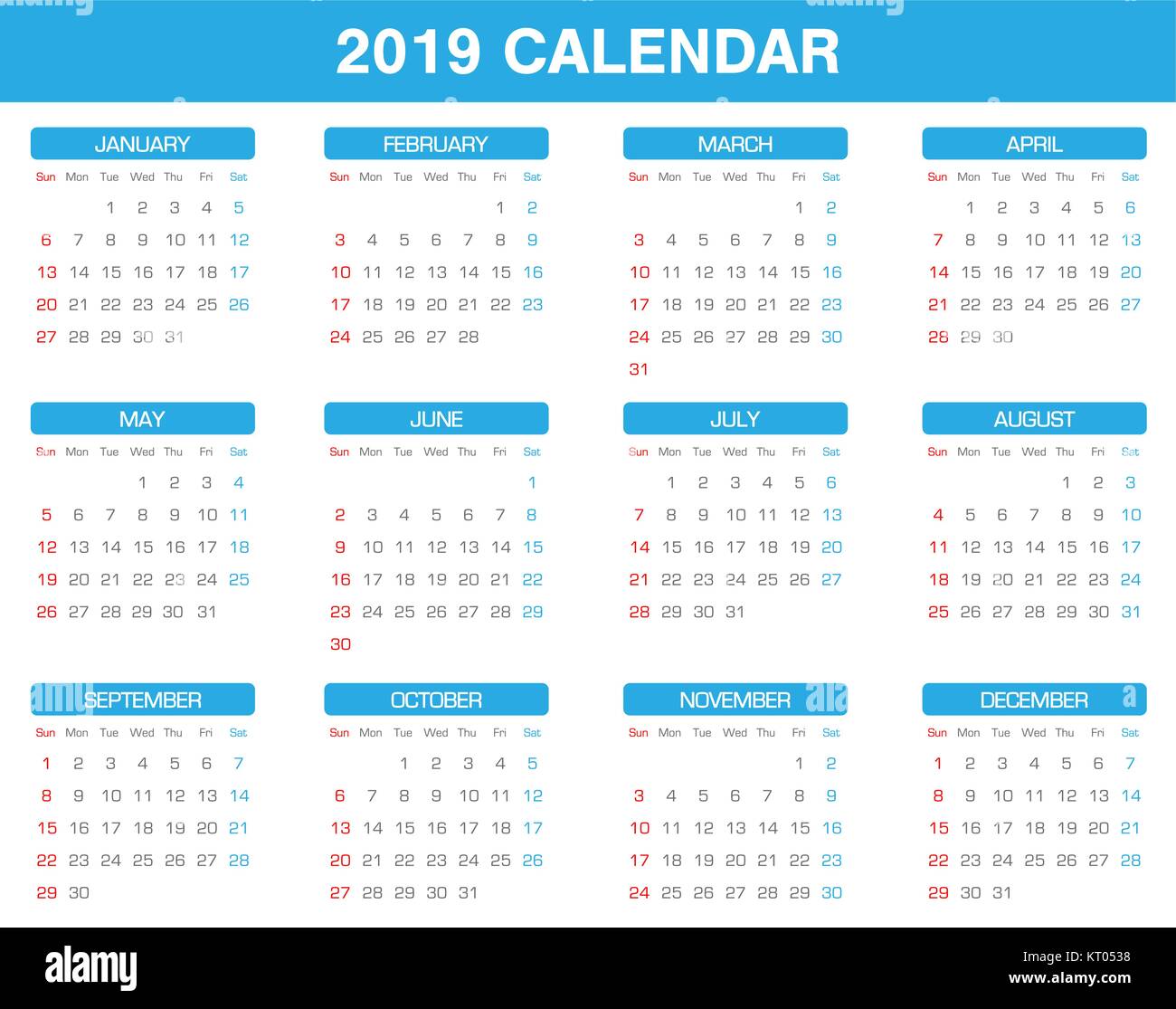 Simple 2019 year calendar immagini e fotografie stock ad alta ...