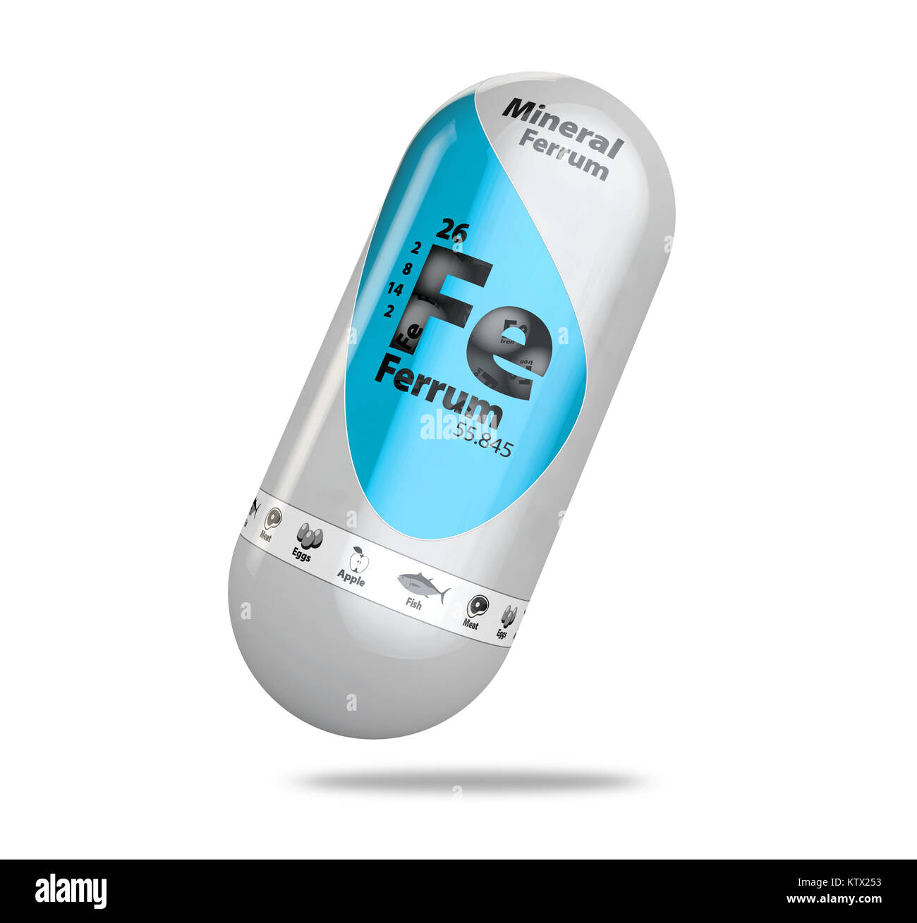 Fe minerale Ferrum shining blue pill capsule icona . Vitamine minerali ...