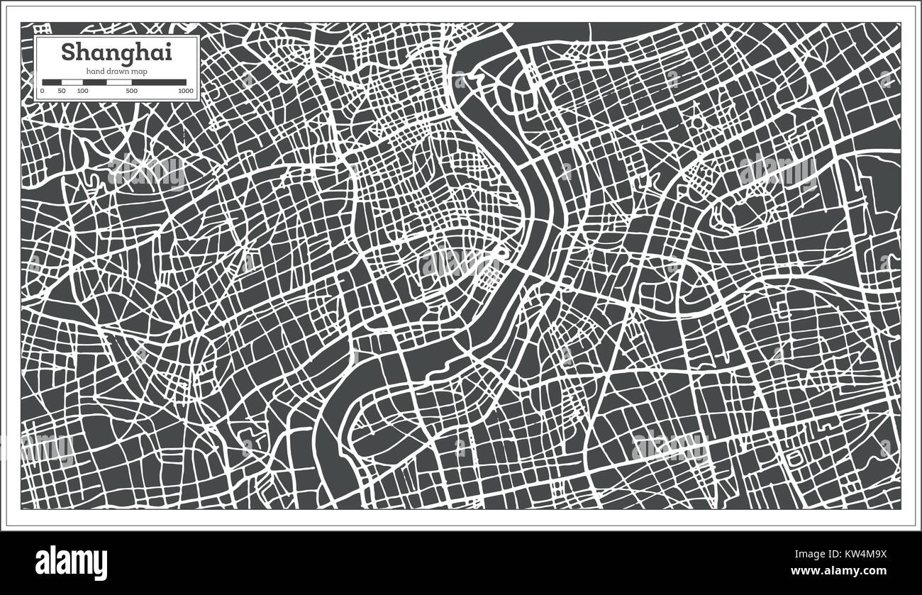 Shanghai China Mappa della città in stile retrò. Illustrazione ...