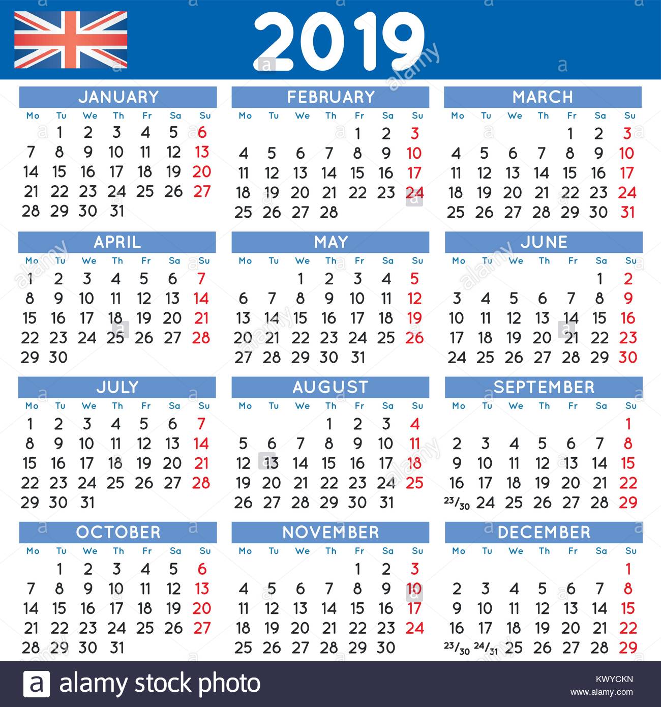 Simple 2019 Year Calendar Week Immagini & Simple 2019 Year Calendar ...