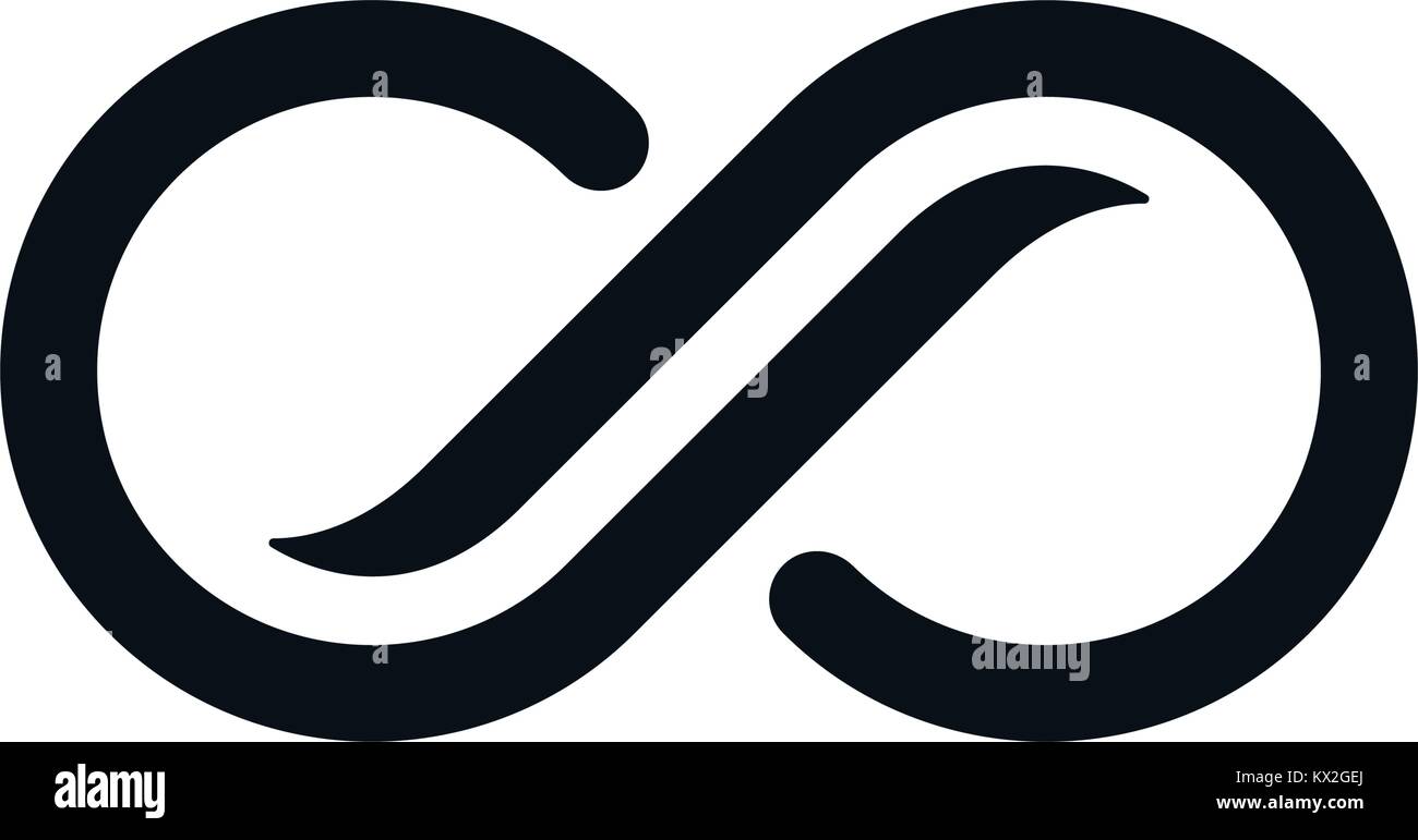 Simbolo di infinito su sfondo bianco. Striato ventrale curva lettere ...