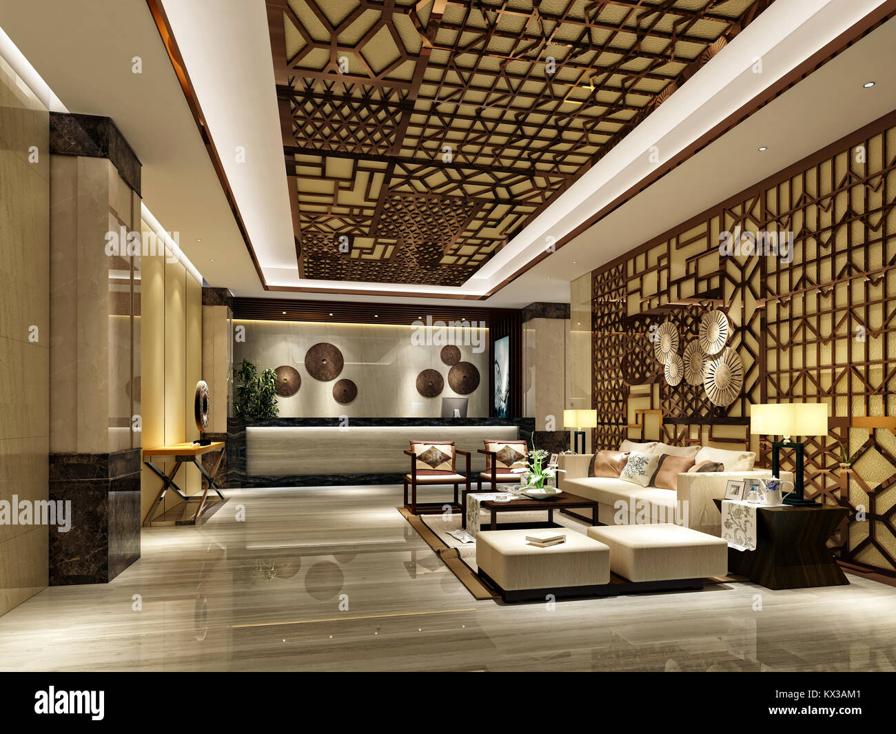 3D render di luxury hotel il ricevimento e la lobby Foto stock - Alamy