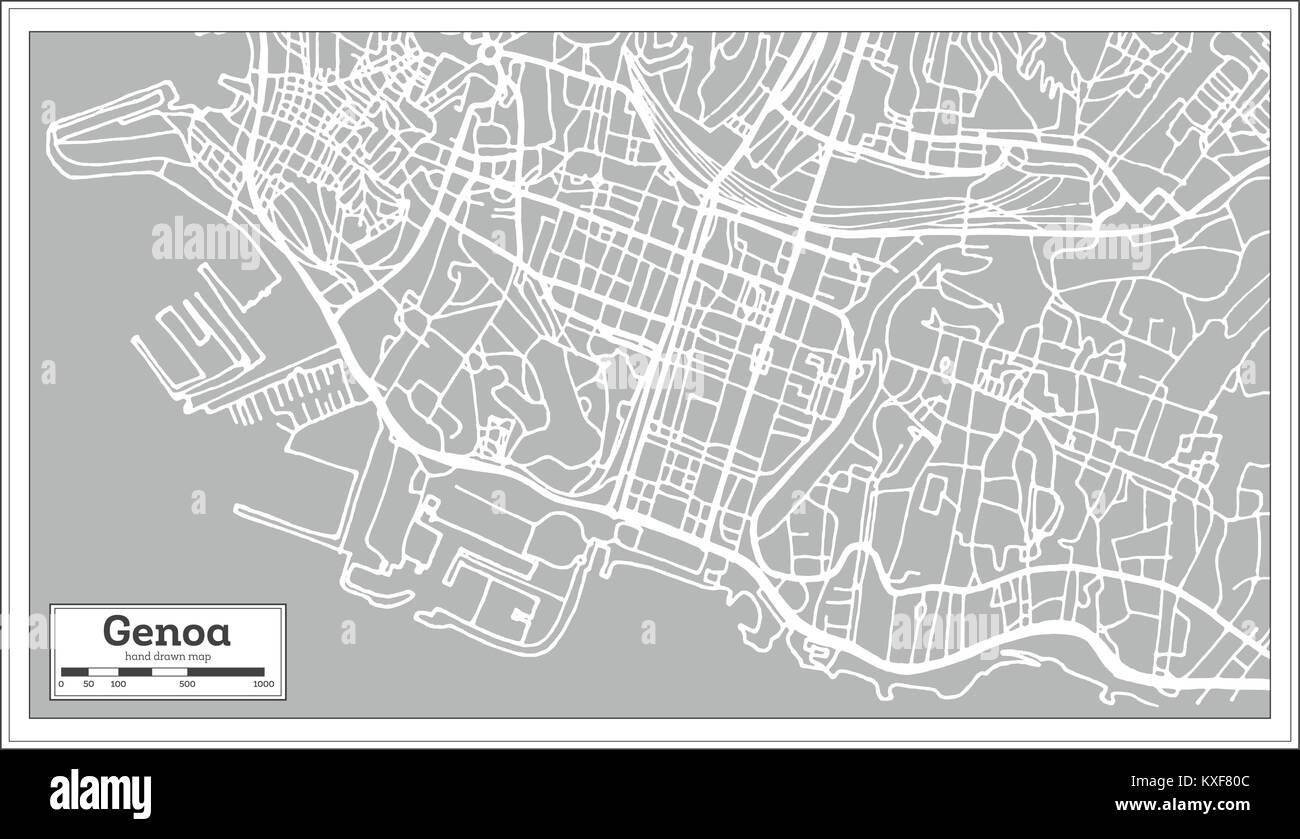 Genova Italia mappa della città in stile retrò. Mappa di contorno ...