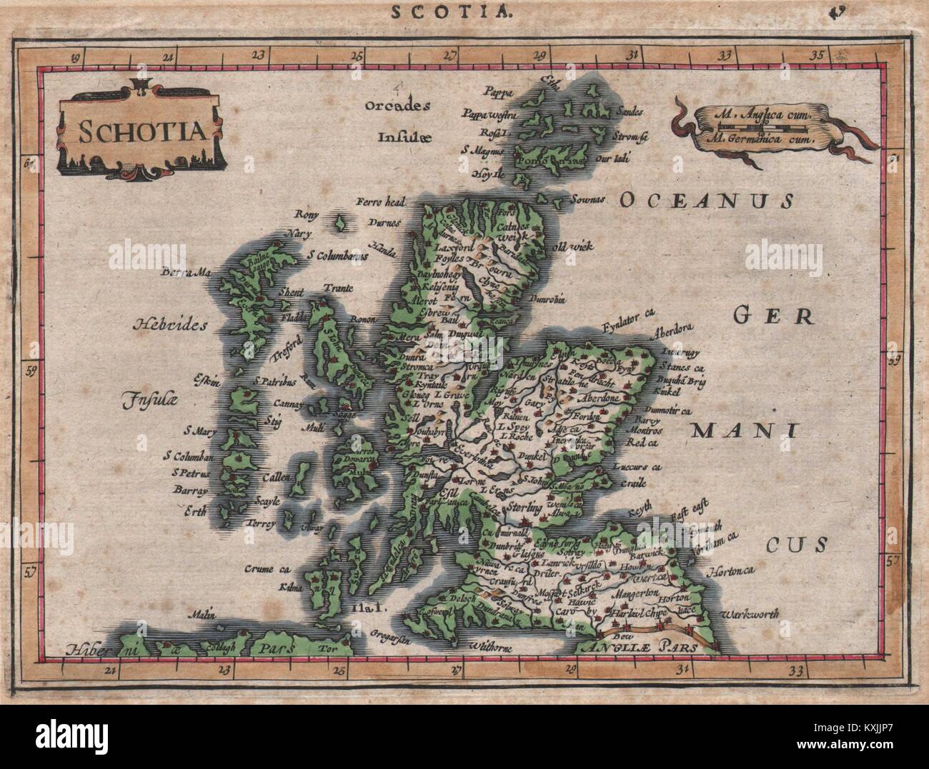 'Schotia' / 'cotia'. La Scozia da MERCATOR / JANSSON c1628 antica mappa ...