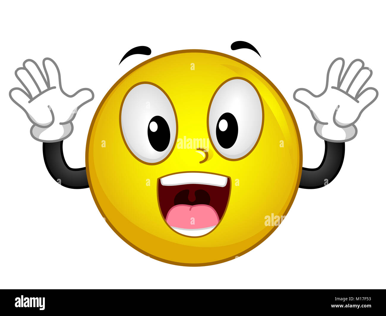 Emoticon Felicemente Sorpreso Gioioso Emoji Con Aperto Mani Sollevato