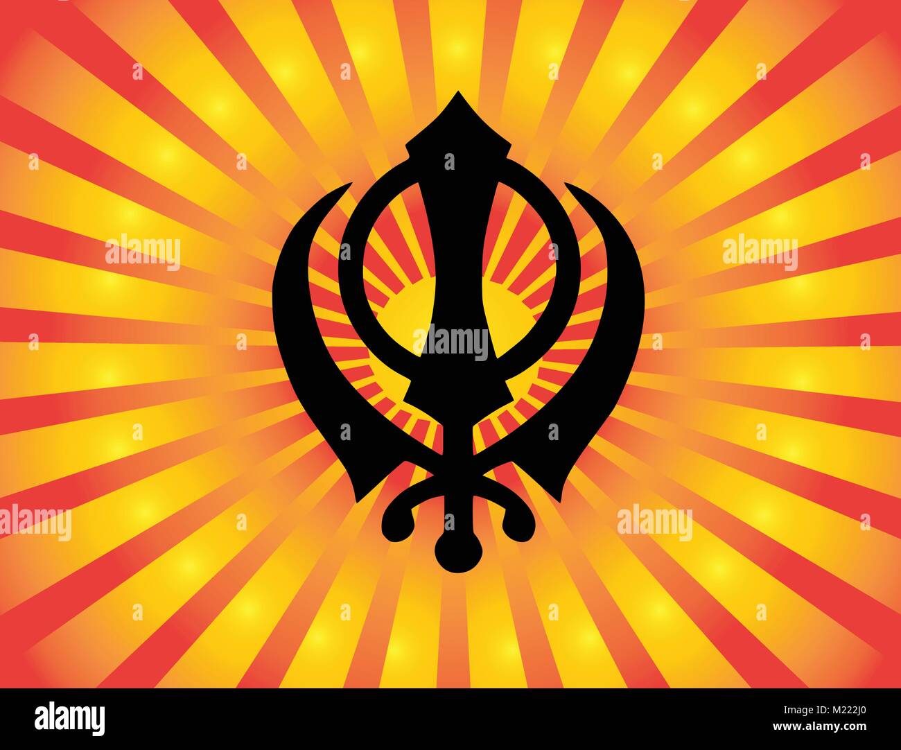 Khanda è il più significativo simbolo del sikhismo. Rosso e oro raggi ...