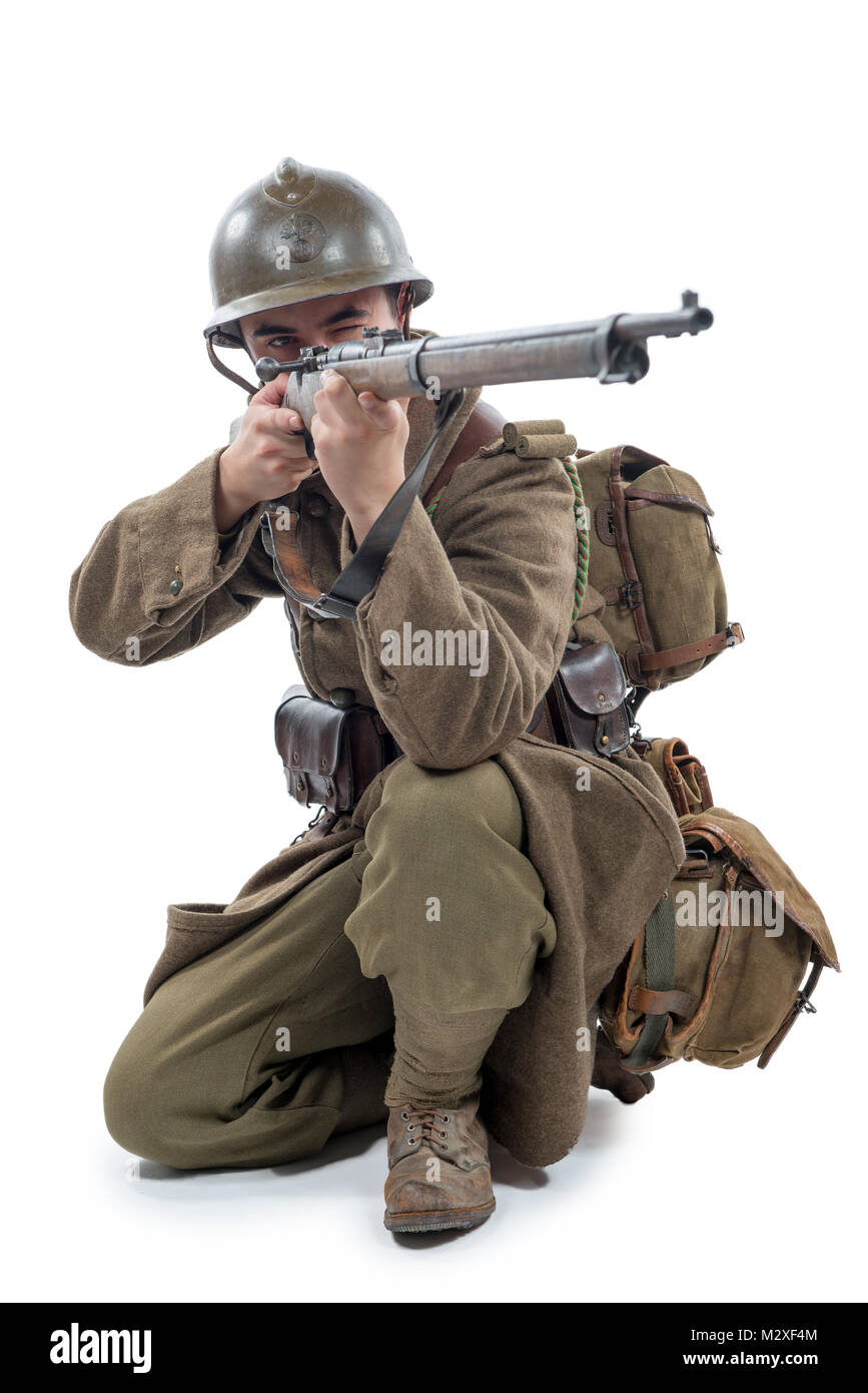 Giovane soldato francese 1940 isolati su sfondo bianco Foto stock - Alamy