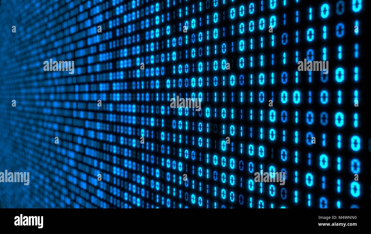 Grande concetto di dati con codice binario. incandescente numeri ...