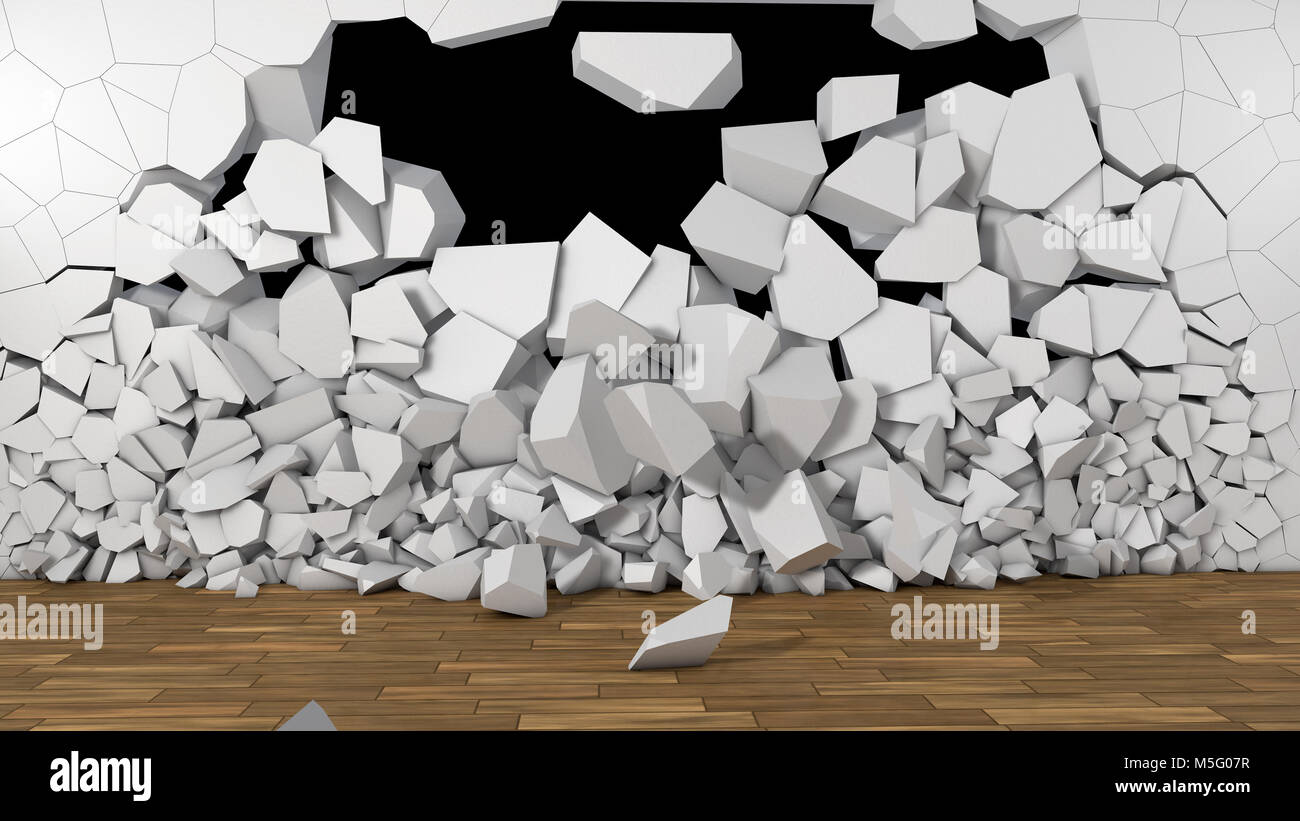 3D render parete e muro rotto con sfondo nero Foto stock - Alamy