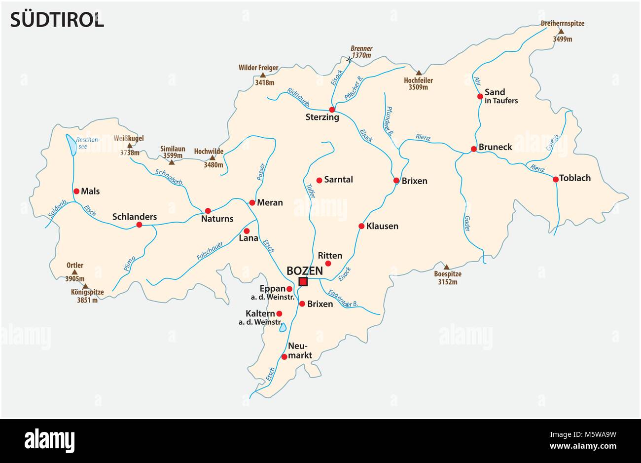 Mappa semplice della Provincia Italiana del Sud Tirolo in lingua ...