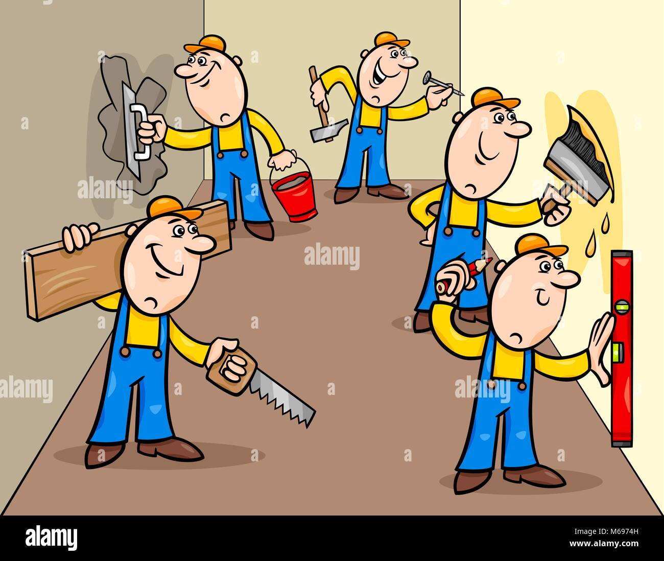 Illustrazione del fumetto di divertenti lavoratori manuali caratteri o ...