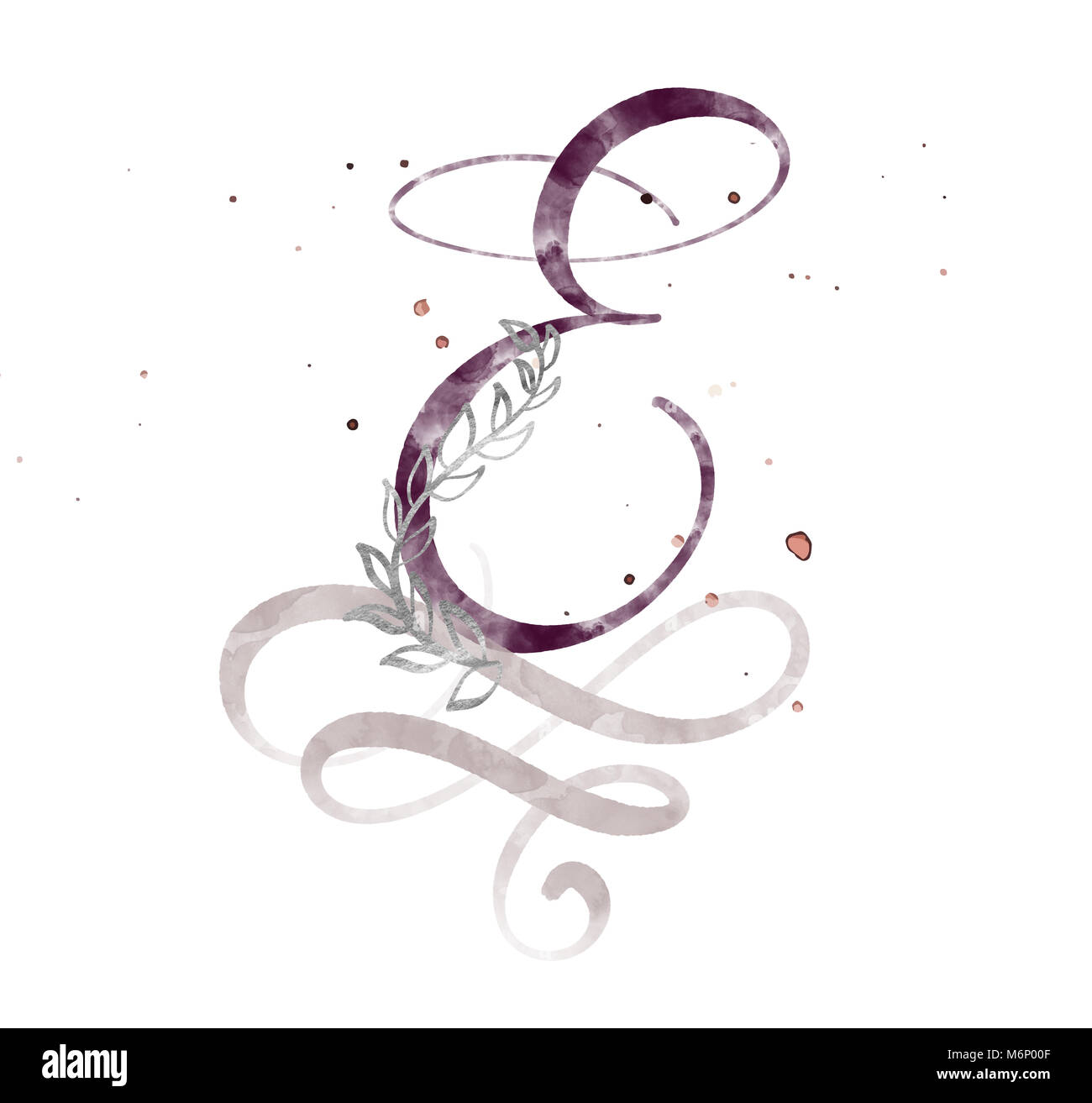 Disegnata a mano la calligrafia lettera E. acquerello font Script ...