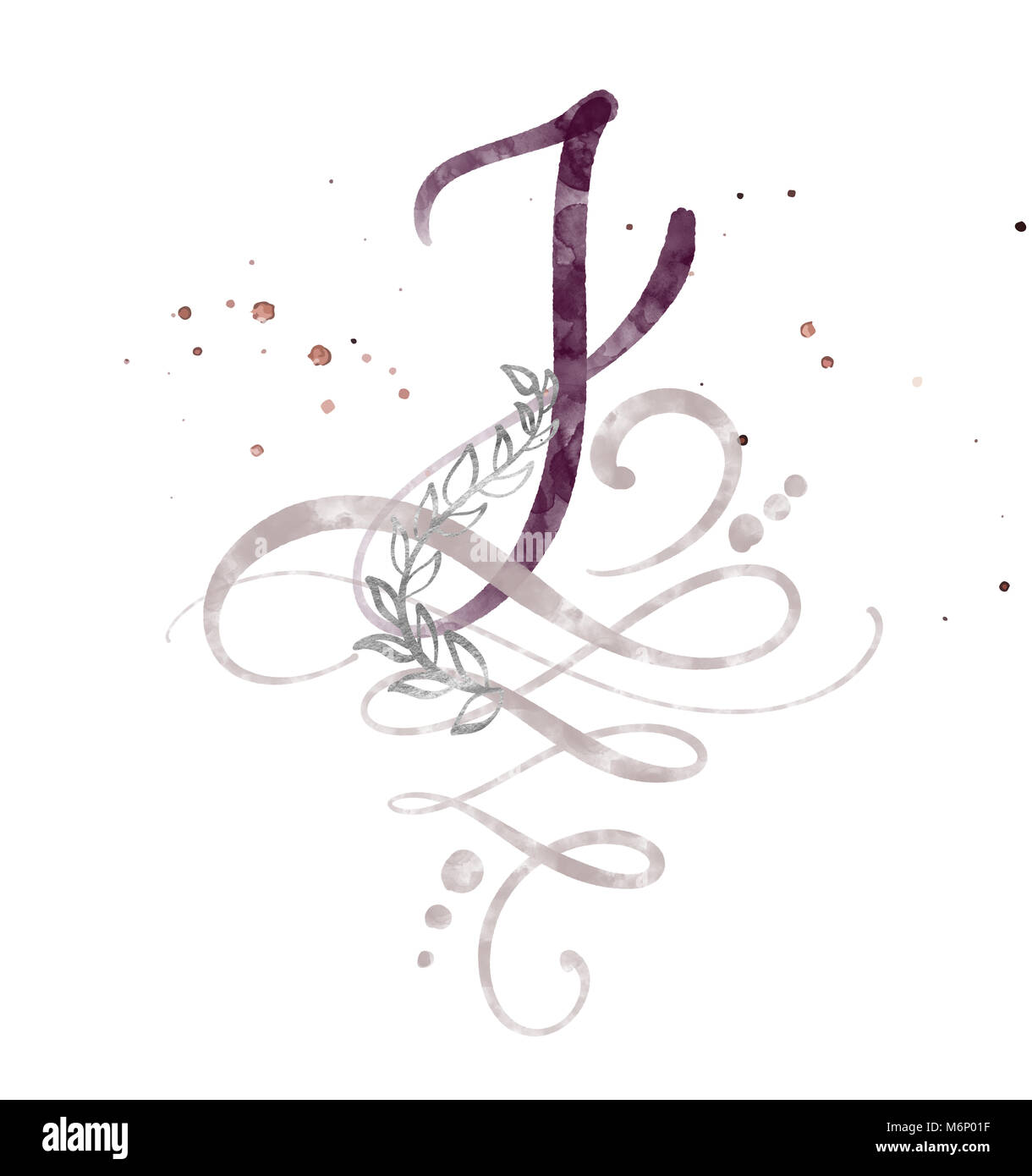 Disegnato a mano la lettera di calligrafia J. acquerello font Script ...