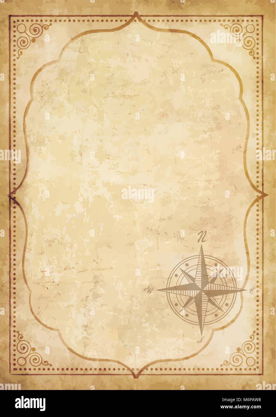 Vecchia carta vintage con rosa dei venti bussola segno. Altamente ...