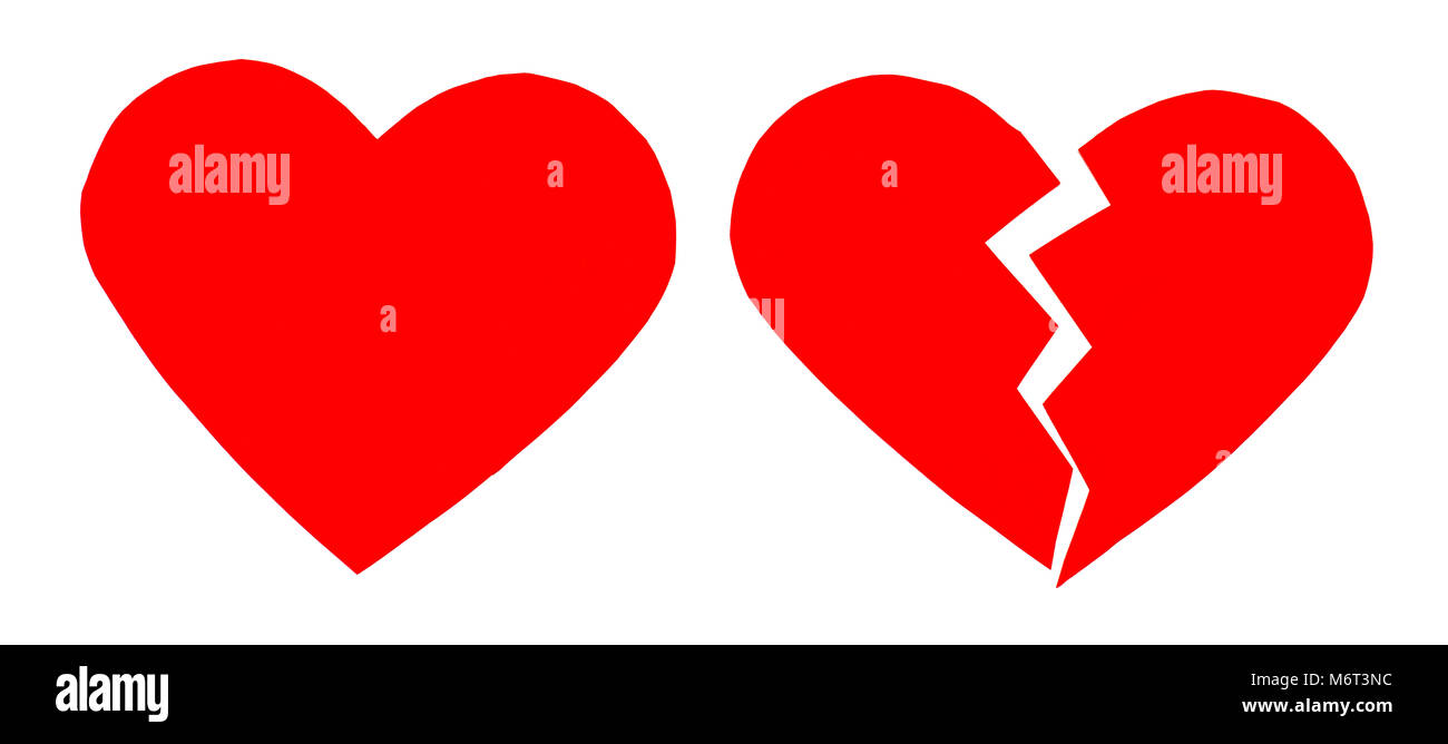 Heartbreak rosso / cuore spezzato. close up di una carta cuore spezzato ...