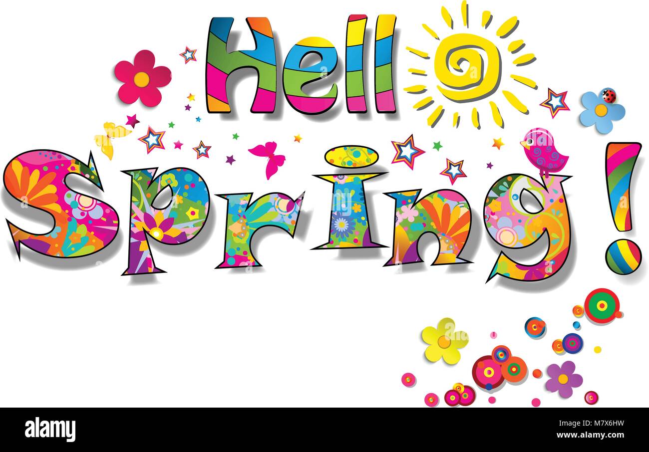 Ciao molla cartoon rainbow caratteri tipografici con graziosi elementi ...
