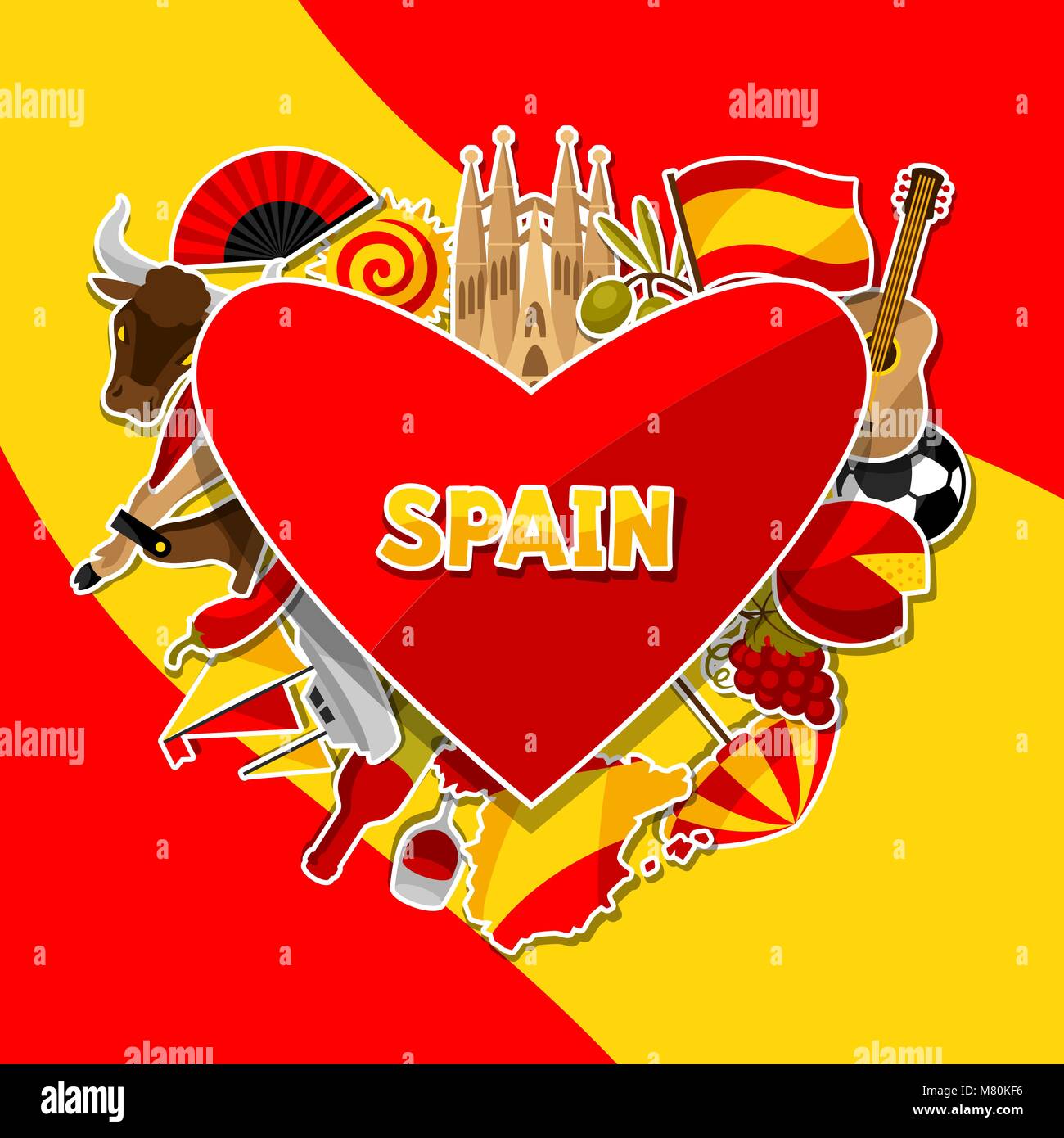 Spagna Il design dello sfondo. Spagnolo adesivo tradizionali simboli e ...