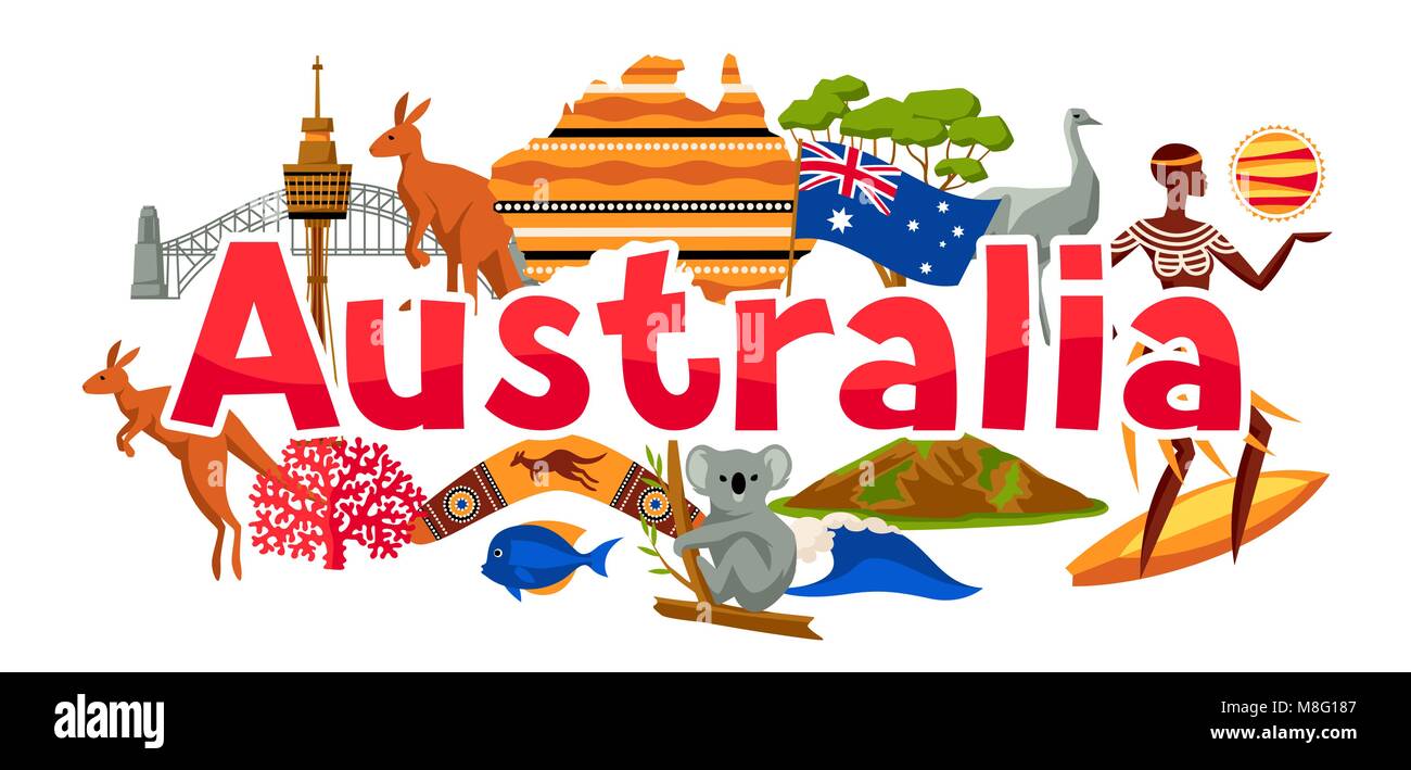 Australia banner design. Australian simboli tradizionali e oggetti ...