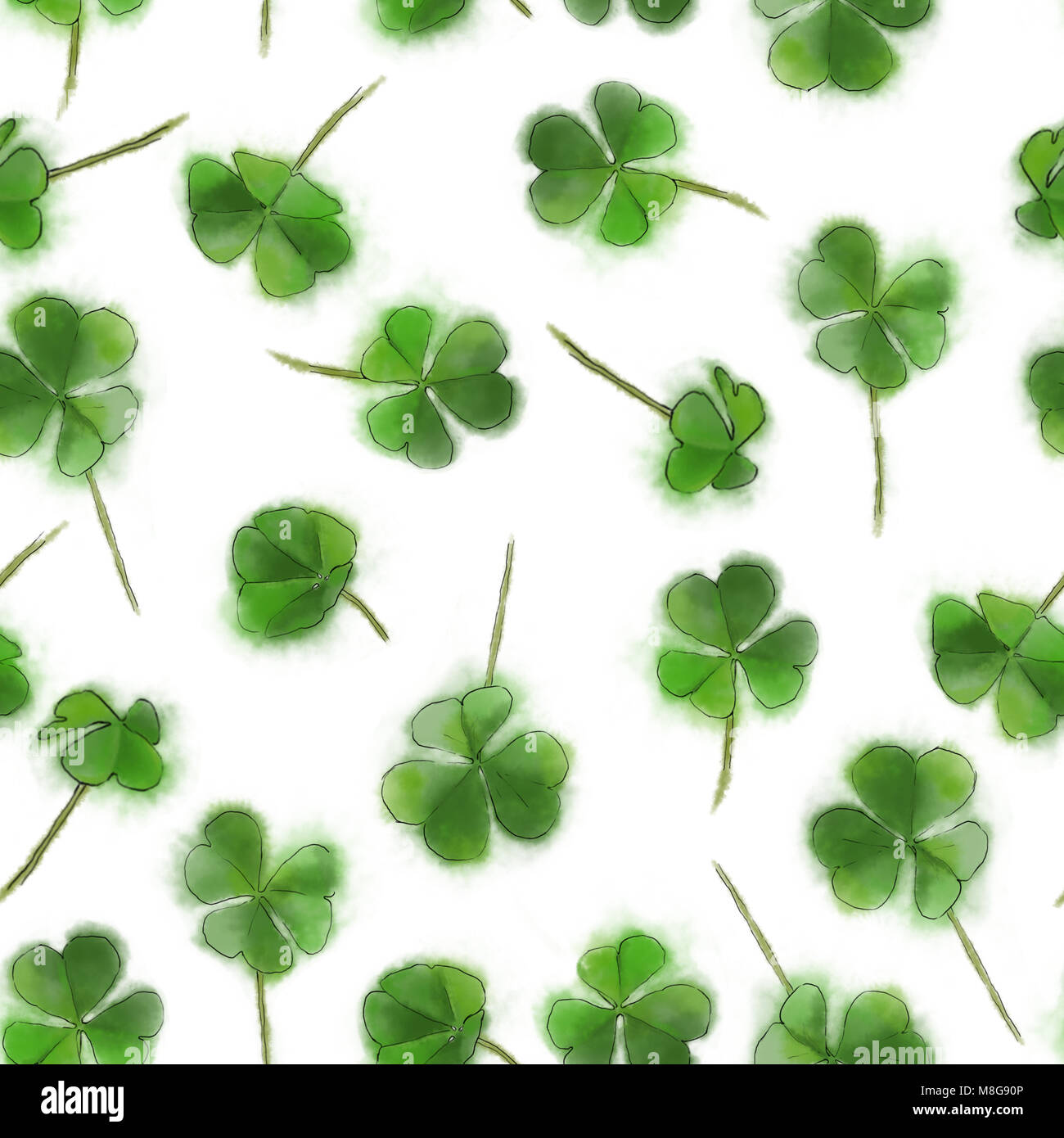 St.Patrick's Day Shamrock lascia isolato su bianco Seamless Pattern ...