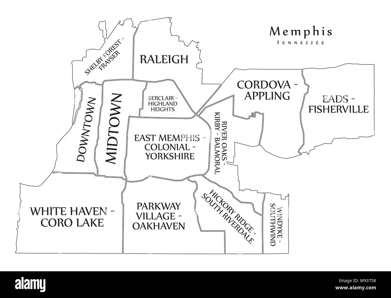Città moderna mappa - Memphis Tennessee città degli Stati Uniti con i ...