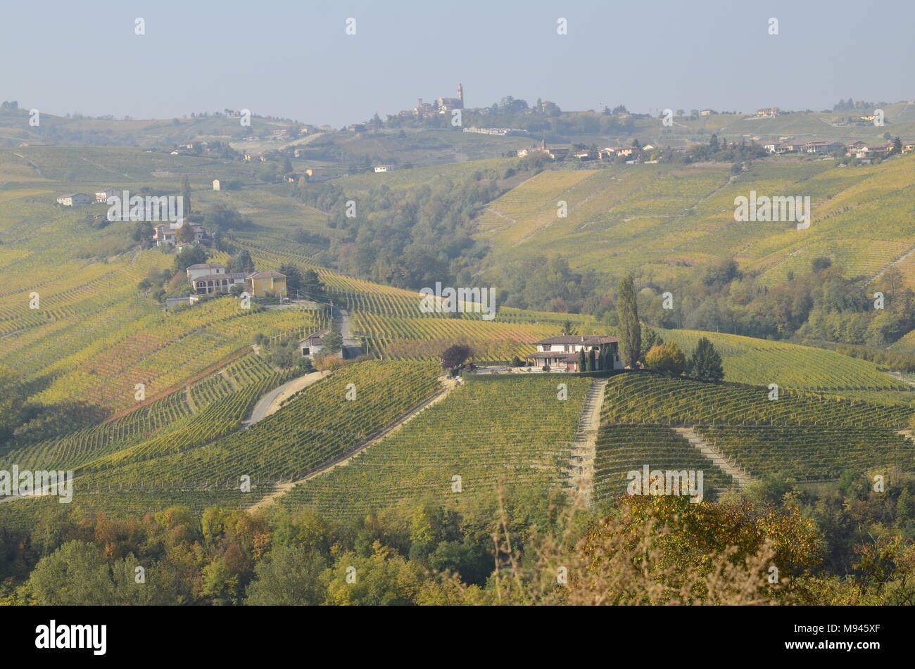 Panoramica vista autunnale del Monferrato, vicino a Calosso, Piemonte ...