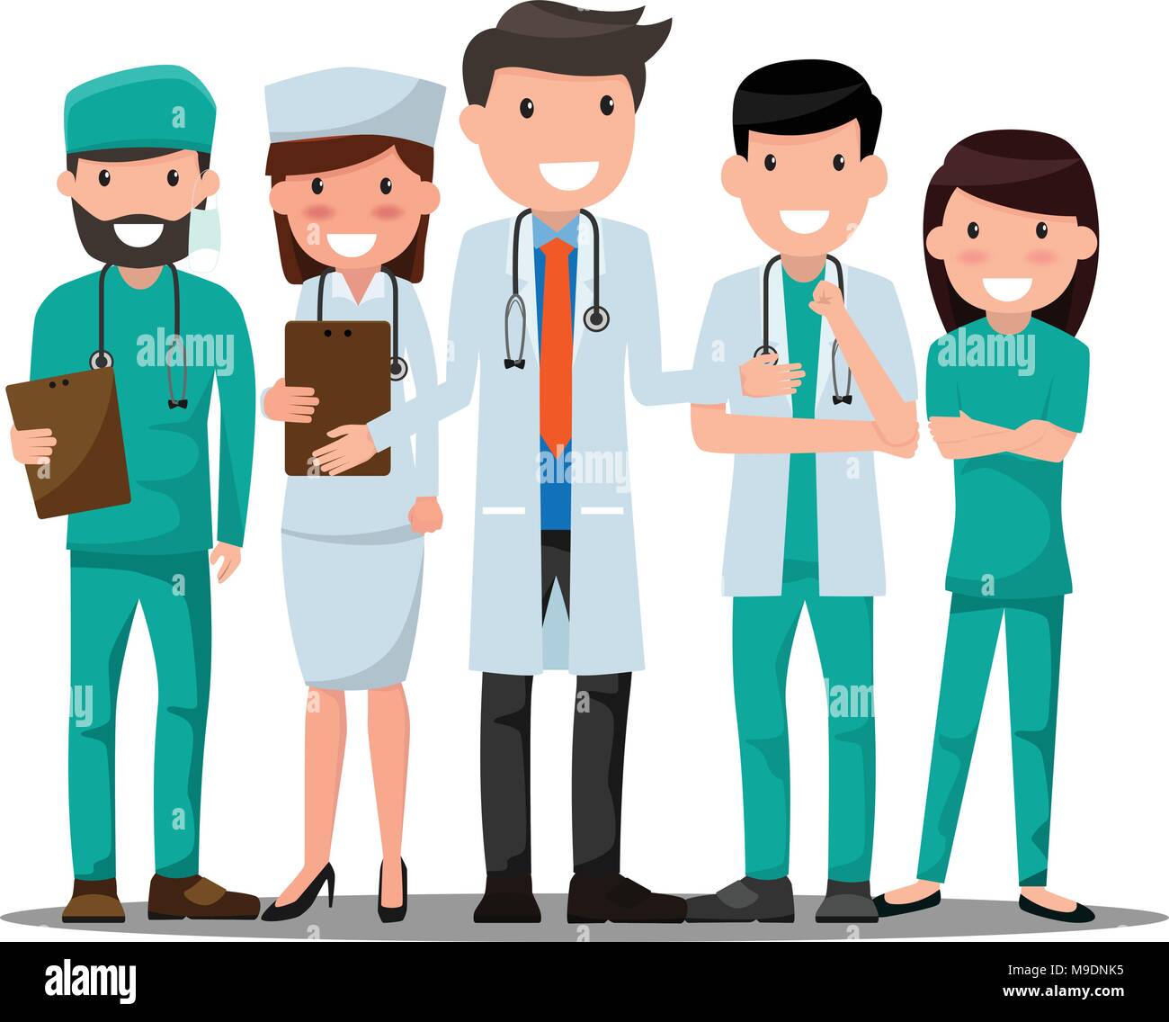 Medico e infermiere medico in vari pongono per la pubblicità e la ...