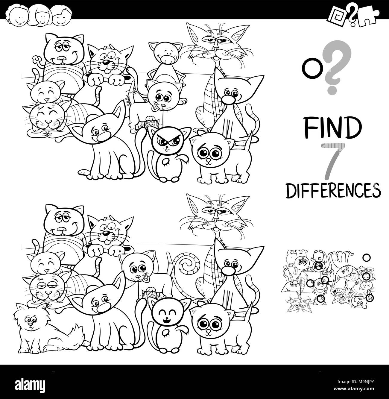 Bianco e Nero Cartoon illustrazione di trovare 7 differenze tra le ...