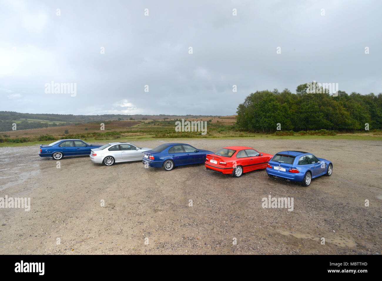 Anni Novanta vetture BMW M, E36 M3, E46 M3, E34 M5, E39 M5 e Z3M Foto stock - Alamy