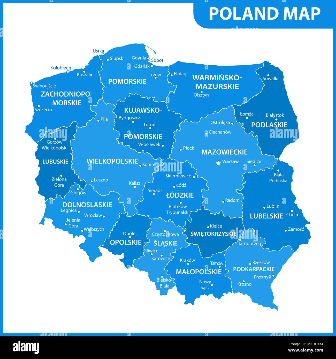 La mappa dettagliata della Polonia con le regioni o gli stati e le ...