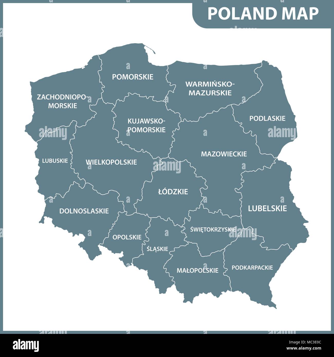 La mappa dettagliata della Polonia con le regioni o gli stati membri ...