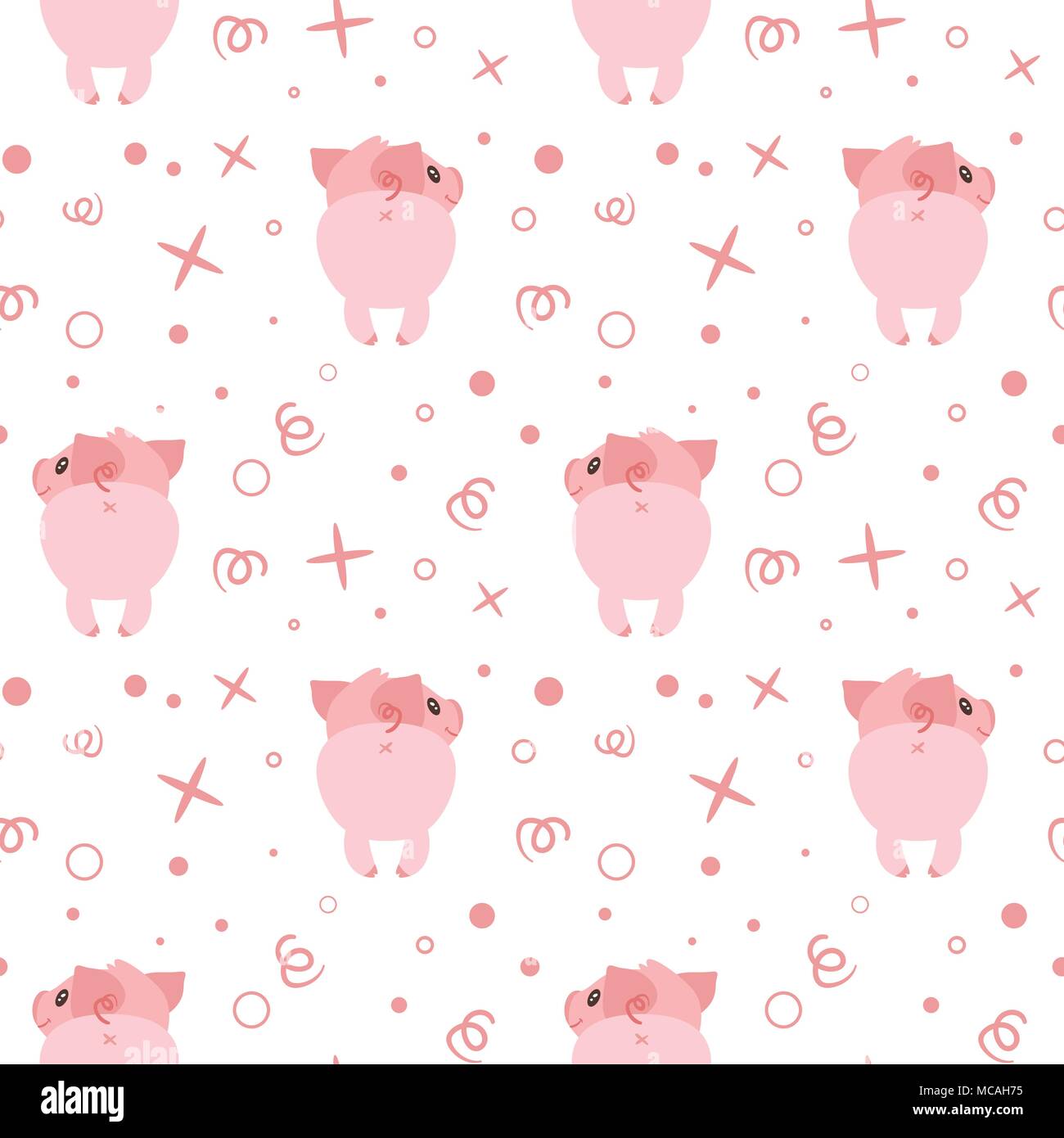 Vettore stile cartoon seamless pattern con suini carini in piedi all ...