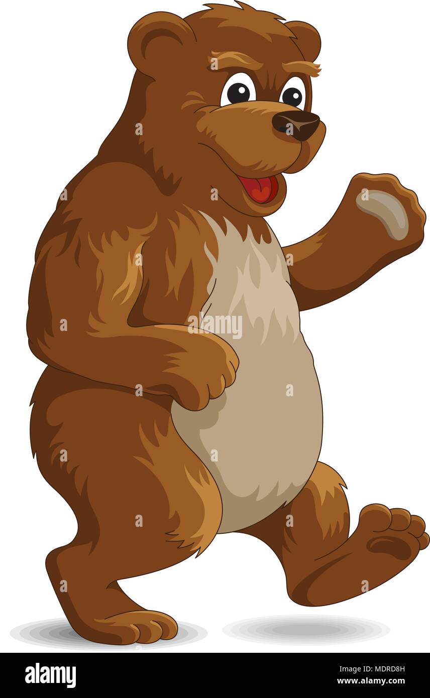 Orso bruno in stile cartoon isolato su bianco. Illustrazione Vettoriale ...