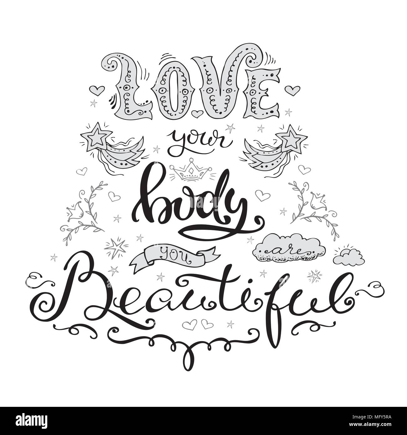 Amare il vostro corpo- vi sono belle, disegnati a mano scritte sul ...