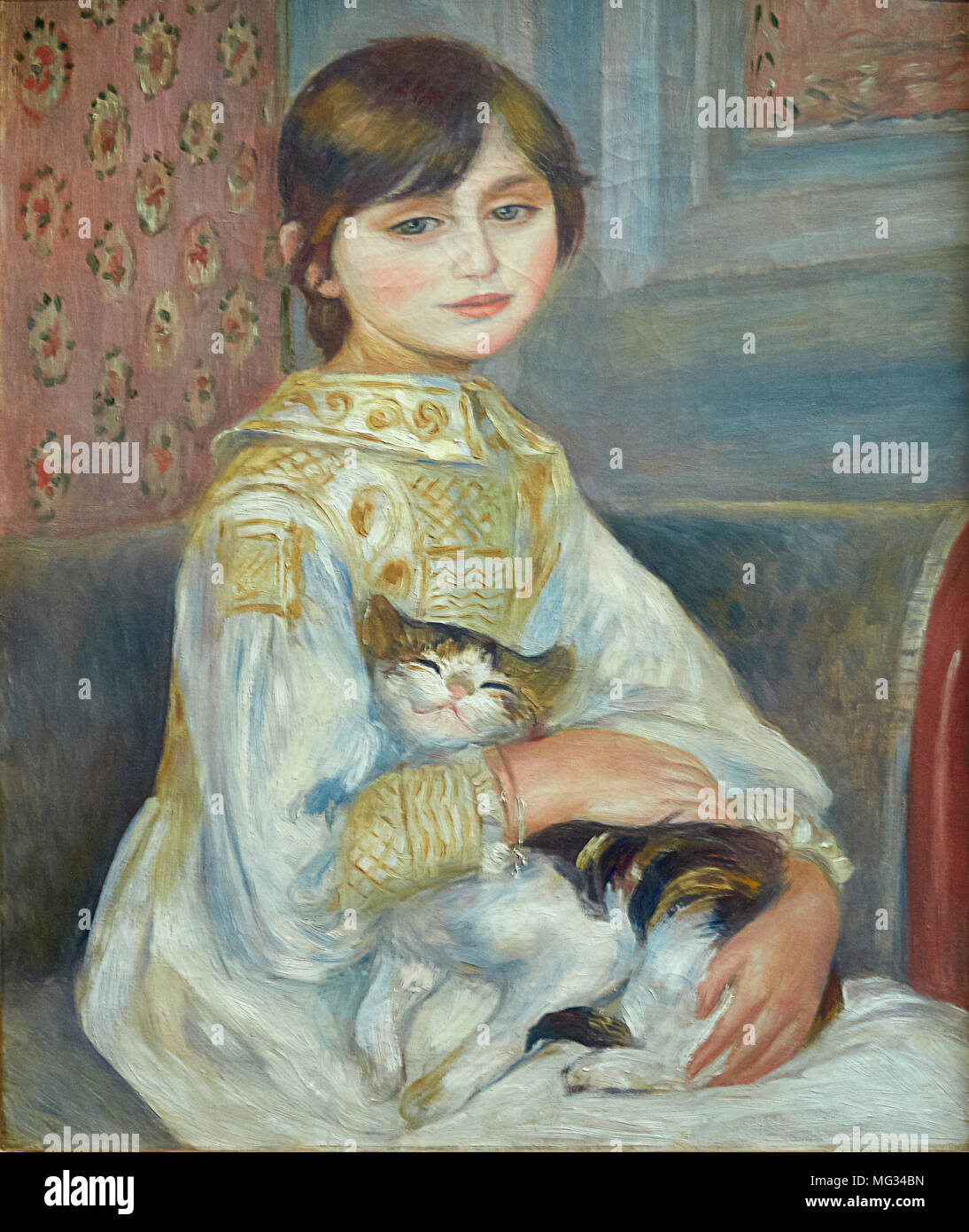 Ragazza con gatto di Pierre Auguste Renoir Foto stock - Alamy