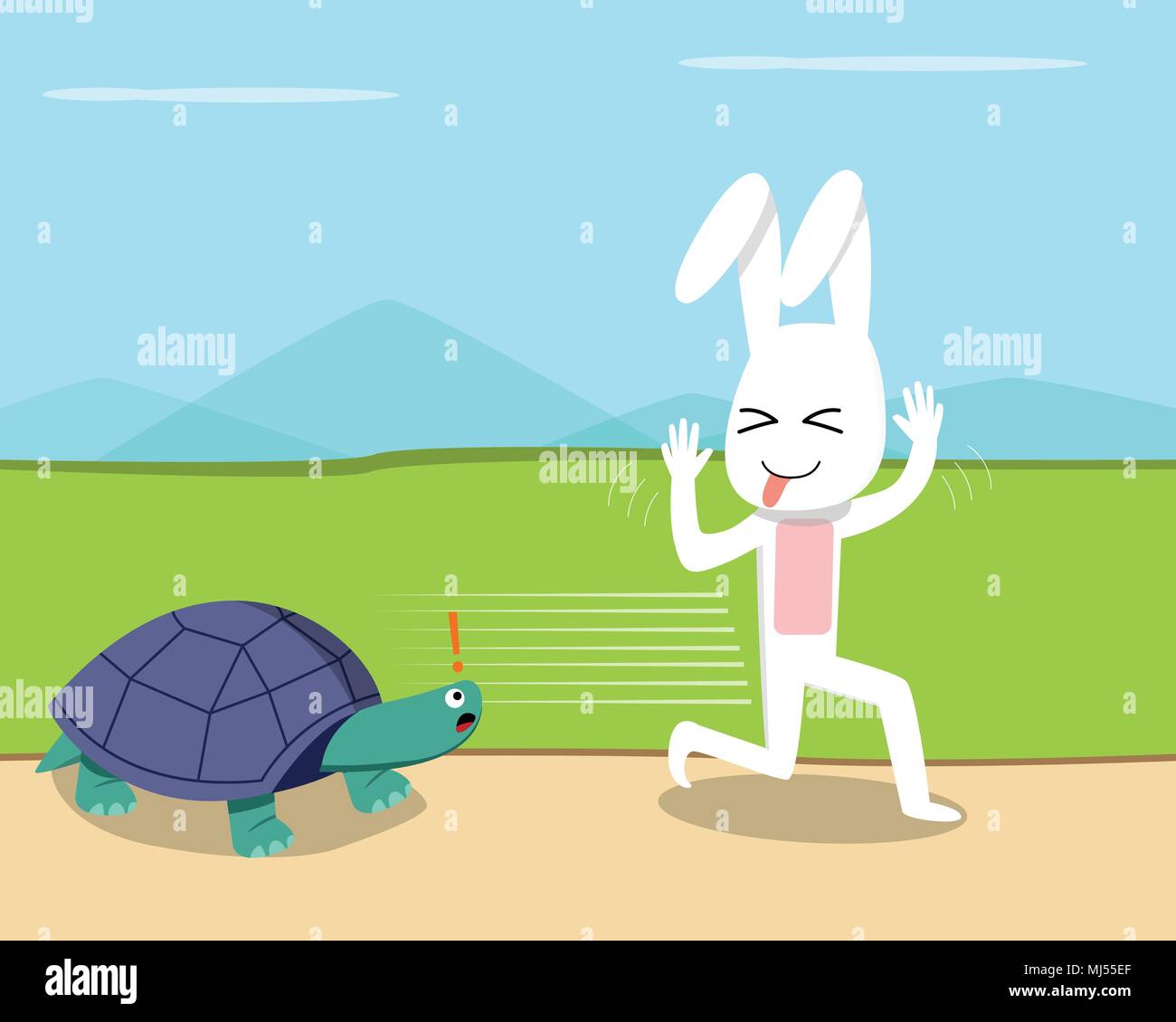 Coniglio scappò via oltre la tartaruga, vector art design Immagine e ...