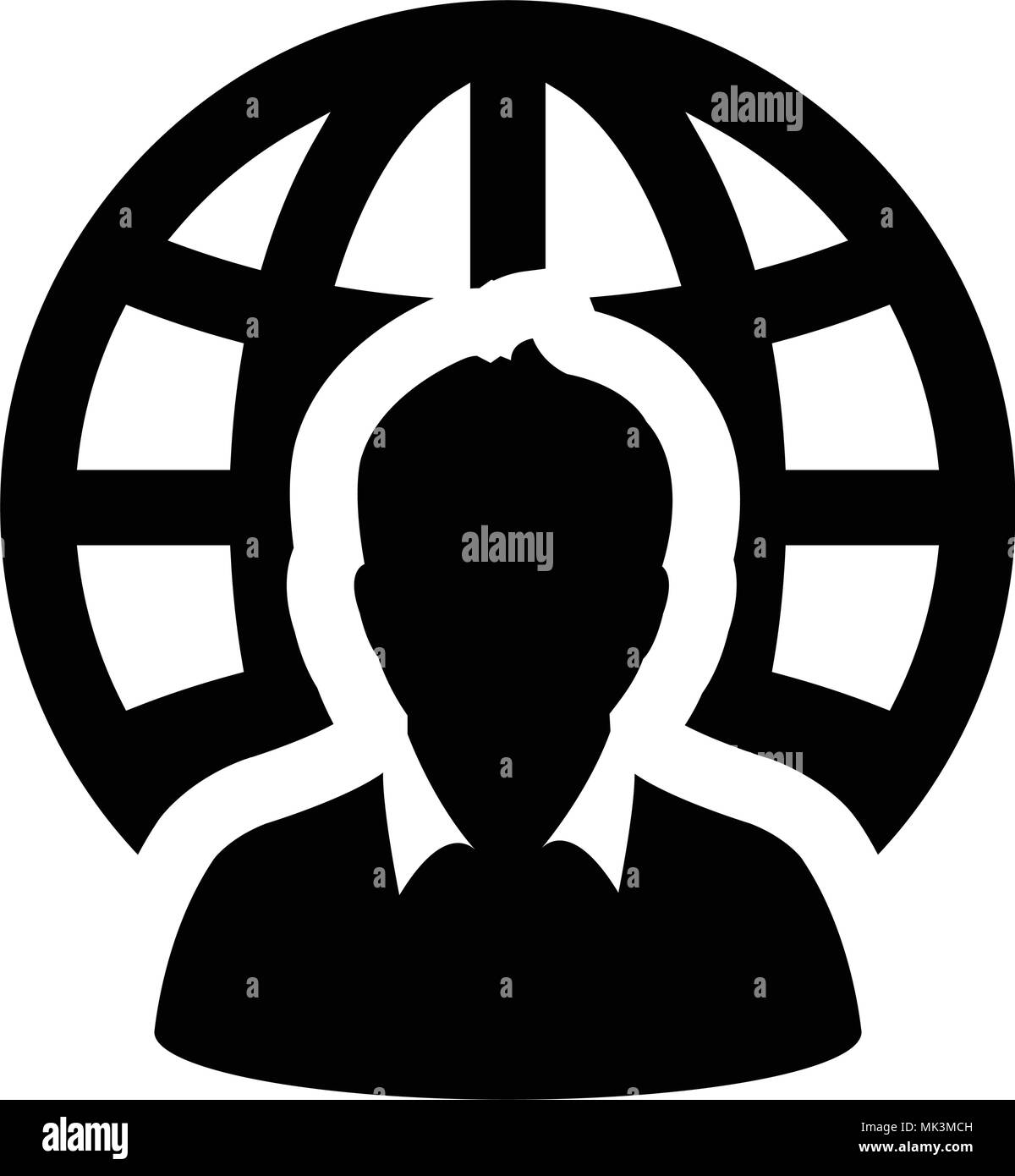 Icona Azienda maschio vettore profilo persona avatar con globo simbolo ...