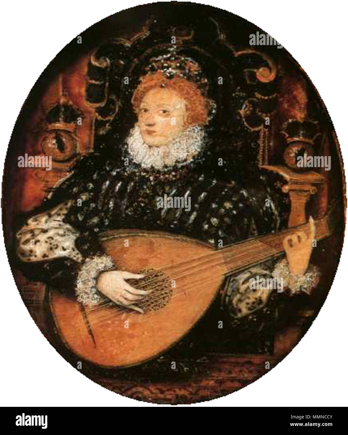 Ritratto di Elisabetta I d'Inghilterra che suona il liuto. circa 1580 ...