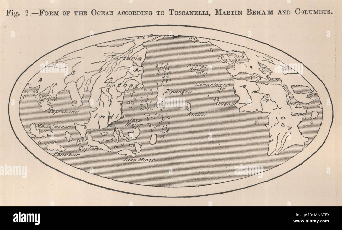Mondo secondo Toscanelli, Martin Behaim & Columbus. No Americas 1885 ...