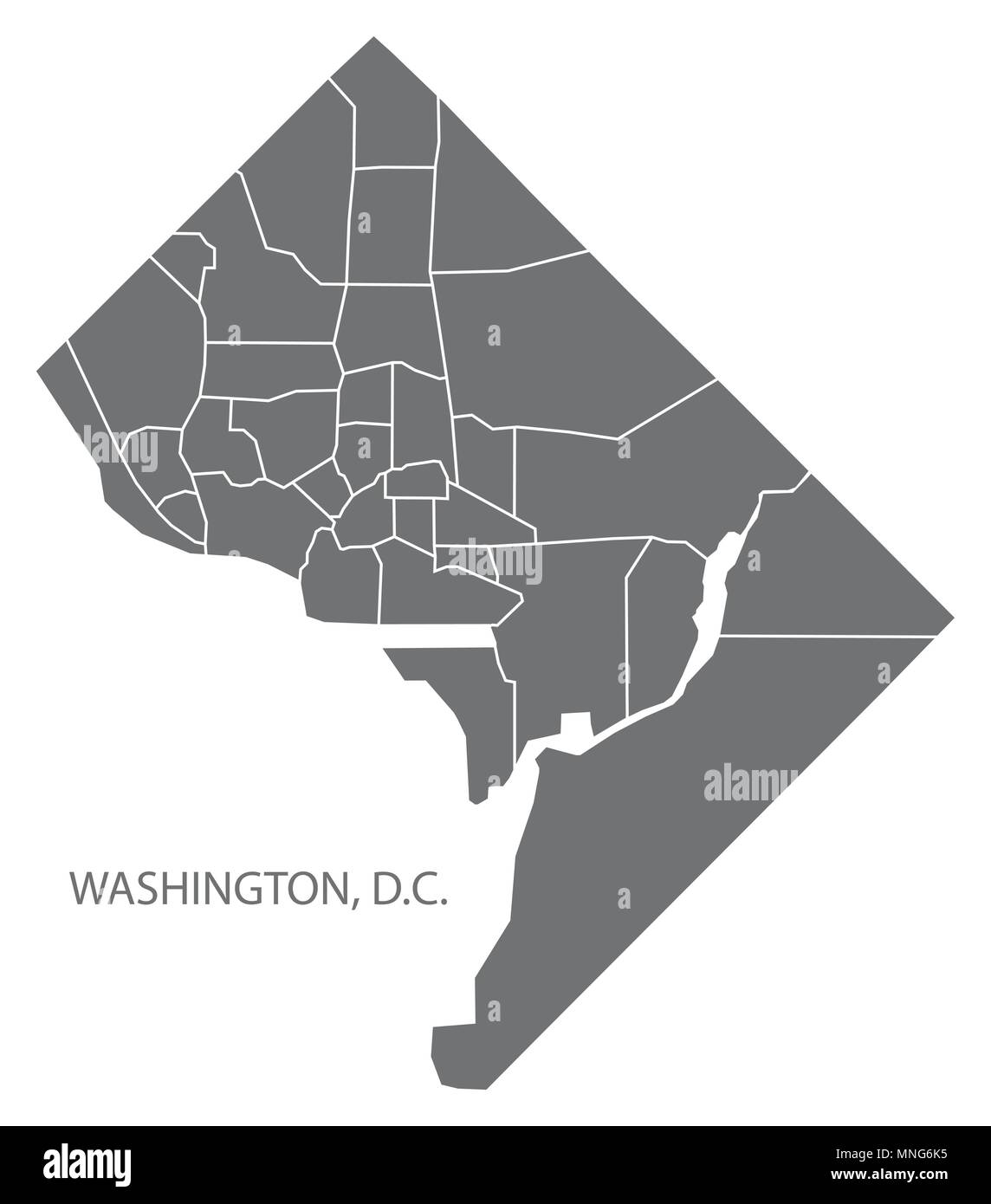 Washington DC e mappa della città con i quartieri grigio illustrazione ...