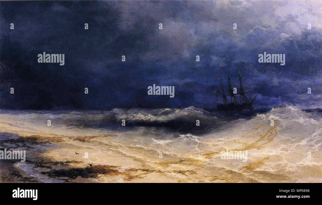 . Nave in un mare in tempesta al largo . 1895. Ivan Aivazovsky (1817 ...
