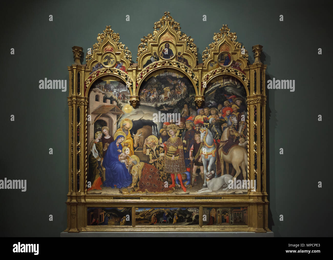 Pittura "Adorazione dei Magi" (1423) dal gotico italiano pittore Gentile da Fabriano in mostra ...