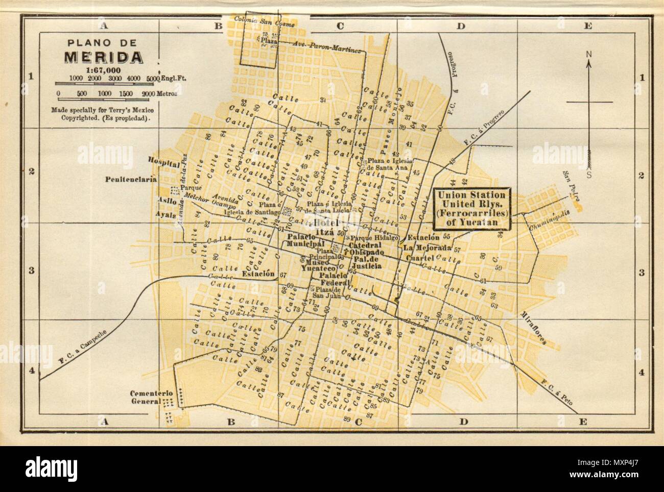 Plano de Merida, Messico. Mapa de la ciudad. Città/plan 1935 vecchio ...