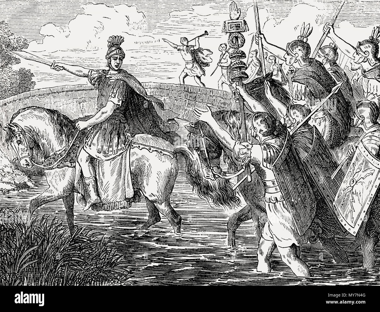 Caio Giulio Cesare, 100 - 44 BC, statista romano, attraversando il ...